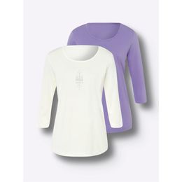 3/4-Arm-Shirt Classic Basics "Doppelpack Shirts", Damen, Gr. 38, champagner, lavendel, 100% Baumwolle, unifarben, Rundhals, Shirts 3/4-Arm-Shirt