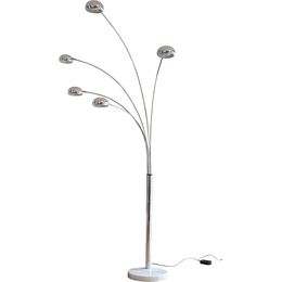 Salesfever Stehlampe "Hero", weiß (chromfarben, weiß), 5, H: 205cm, 1 Stk., Leuchten, 5 bewegliche Arme, Dimmschalter, echter Marmorfuß, Bogenlampe