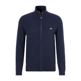 Strickjacke Gant "EXTRAFINE LAMBSWOOL ZIP CARDIGAN", Herren, Gr. 4XL, blau (marine), Strick, Obermaterial: 90% Wolle, 10% Polyamid, normal h&uuml;ftlang, Rippstrickb&uuml;ndchen, Strickjacken Strickjacke, mit Logostickerei
