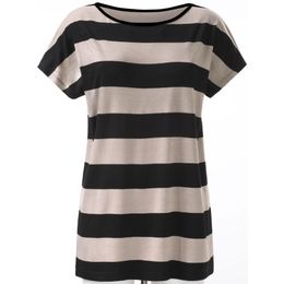 Longshirt Ambria "Longshirt", Damen, Gr. 36, schwarz (schwarz, taupe, gestreift), 95% Viskose, 5% Elasthan, gemustert, gestreift, U-Boot-Ausschnitt, Shirts Longshirt, Topseller