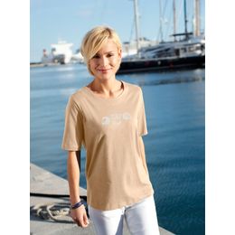 Kurzarmshirt Casual Looks "Shirt", Damen, Gr. 46, beige, 100% Baumwolle, bedruckt, unifarben, Rundhals, Shirts