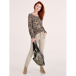 Rundhalsshirt Heine "Shirt", Damen, Gr. 36, grau (taupe), 50% Baumwolle, 50% Viskose, gemustert, Rundhals, Shirts Rundhalsshirt