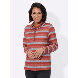 Rollkragenshirt Casual Looks "Shirt", Damen, Gr. 54, grau (rostrot, hellgrau, geringelt), 95% Polyester, 5% Elasthan, gemustert, gestreift, mehrfarbig, Shirts