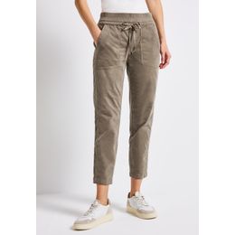 Cordhose Street One, Damen, Gr. 42, L&auml;nge 28, braun (bark braun), Web, 98% Baumwolle, 2% Elasthan, unifarben, loose fit kn&ouml;chelfrei, Hosen Cordhose, Middle Waist