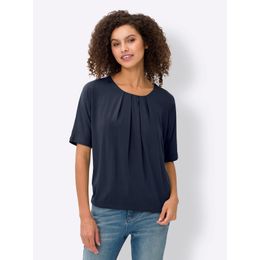 Kurzarmshirt Heine "Shirt", Damen, Gr. 38, blau (marine), 95% Viskose, 5% Elasthan, unifarben, Rundhals, Shirts