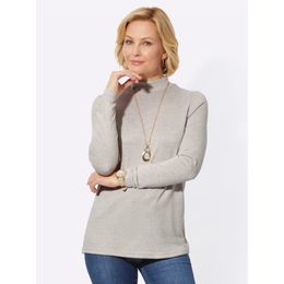 Stehkragenshirt Classic Basics "Winter-Shirt", Damen, Gr. 40, beige (beige, meliert), 95% Polyester, 5% Elasthan, meliert, Shirts Stehkragenshirt