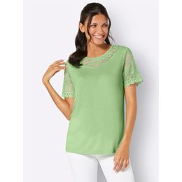 Spitzenshirt Classic Basics "Rundhals-Shirt", Damen, Gr. 40, gr&uuml;n (reseda), 100% Viskose, Spitze:100% Baumwolle, unifarben, Rundhals, Shirts