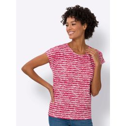 Kurzarmshirt Classic Basics "Kurzarm-Shirt", Damen, Gr. 40, rot (rot, ecru, geringelt), 100% Baumwolle, gemustert, gestreift, mehrfarbig, Rundhals, Shirts