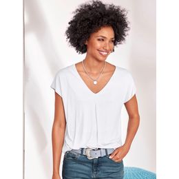Kurzarmshirt Heine "Shirt", Damen, Gr. 38, wei&szlig;, 100% Viskose, unifarben, V-Ausschnitt, Shirts