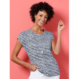 Kurzarmshirt Classic Basics "Kurzarm-Shirt", Damen, Gr. 38, bunt (marine, ecru, geringelt), 100% Baumwolle, gemustert, gestreift, mehrfarbig, Rundhals, Shirts, Topseller