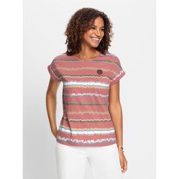 Kurzarmshirt Casual Looks "Shirt", Damen, Gr. 38, rot (rosenholz, ecru, bedruckt), 100% Baumwolle, bedruckt, gemustert, gestreift, mehrfarbig, Rundhals, Shirts