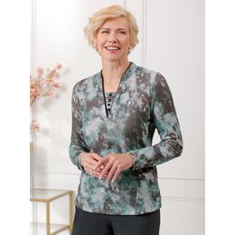 Langarmshirt CLASSIC "Shirt", Damen, Gr. 42, grau (salbei, steingrau, bedruckt), 95% Polyester, 5% Elasthan, gemustert, mehrfarbig, Shirts Langarmshirt
