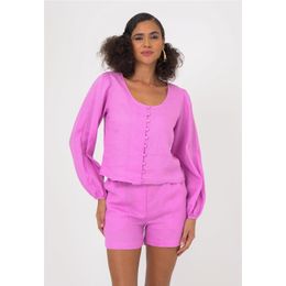 Klassische Bluse FRESHLIONS "Amara", Damen, Gr. L, rosa, 100% Leinen, unifarben, normal, Rundhals, Blusen, im klassischen Design