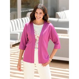 Shirtjacke Inspirationen "Shirtjacke", Damen, Gr. 46, lila (erika), 70% Viskose, 27% Polyester, 3% Elasthan, unifarben, V-Ausschnitt, Shirts Shirtjacke