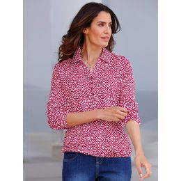 Poloshirt Inspirationen "Langarm-Shirt", Damen, Gr. 44, rot (kirsche, weiß, bedruckt), 50% Baumwolle, 50% Modal, bedruckt, gemustert, mehrfarbig, V-Ausschnitt, Shirts