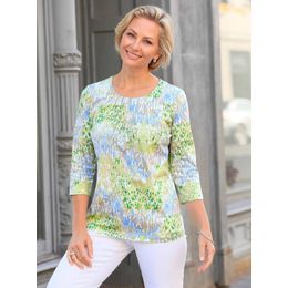 3/4-Arm-Shirt Classic Basics "Shirt", Damen, Gr. 44, blau (hellblau, ecru, bedruckt), 100% Baumwolle, gemustert, mehrfarbig, Rundhals, Shirts 3/4-Arm-Shirt