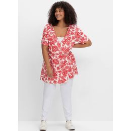 Longshirt sheego by Joe Browns "Longshirt", Damen, Gr. 40/42, beige (ecru, gemustert), 95% Viskose, 5% Elasthan, gebl&uuml;mt, gemustert, V-Ausschnitt, Shirts Longshirt