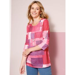Longshirt Classic Basics "3/4-Arm-Shirt", Damen, Gr. 38, rosa (fuchsia, traube, bedruckt), 100% Polyester, gemustert, mehrfarbig, Rundhals, Shirts Longshirt