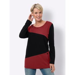 Langarmshirt Classic Basics "Longshirt", Damen, Gr. 40, rot (schwarz, kirsche), 100% Baumwolle, gemustert, mehrfarbig, Rundhals, Shirts Langarmshirt