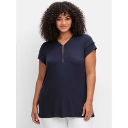 V-Shirt sheego by Joe Browns "Shirt", Damen, Gr. 40/42, blau (nachtblau), 95% Viskose, 5% Elasthan, unifarben, V-Ausschnitt, Shirts
