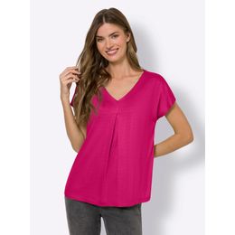 Kurzarmshirt Heine "Shirt", Damen, Gr. 50, pink, 100% Viskose, unifarben, V-Ausschnitt, Shirts