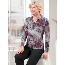 Poloshirt CLASSIC "Poloshirt", Damen, Gr. 38, lila (steingrau, mauve, bedruckt), 95% Viskose, 5% Elasthan, gemustert, mehrfarbig, Shirts