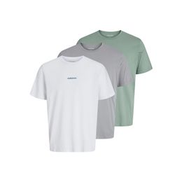 Jack & Jones Kurzarmshirt JACK & JONES "JJMINE TEE SS CREW NECK 3PK MP", Herren, Gr. L, iceberg grün pack:iceberggrün, ultimategrau, weiß, Jersey, Obermaterial: 100% Baumwolle, bedruckt, relaxed fit normal, Rundhals, Shirts
