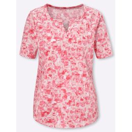 Kurzarmshirt Classic Basics "Shirt", Damen, Gr. 40, rosa (puder, flamingo, bedruckt), 100% Baumwolle, gemustert, mehrfarbig, V-Ausschnitt, Shirts