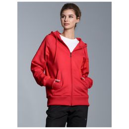 Sweatjacke TRIGEMA "TRIGEMA Sweatjacke mit Kapuze", Damen, Gr. L, rot (vulcano), 70% Baumwolle, 30% Polyester, Basic, Sweatjacken Sweatjacke