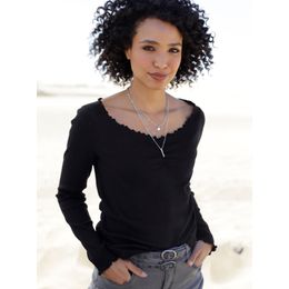 Langarmshirt Heine "Shirt", Damen, Gr. 50, schwarz, 95% Baumwolle, 5% Elasthan, unifarben, V-Ausschnitt, Shirts Langarmshirt