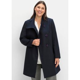Kurzmantel sheego, Damen, Gr. 44, blau (tiefblau), 90% Polyester, 10% Wolle, unifarben, unifarben mit Farbeinsatz, unifarben mit Farbeins&auml;tzen, M&auml;ntel Kurzmantel
