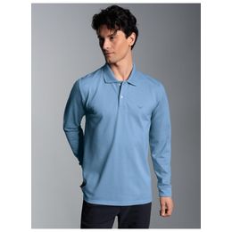 Poloshirt TRIGEMA "TRIGEMA Langarm Poloshirt mit Armbündchen", Herren, Gr. L, blau (horizont), 100% Baumwolle, Basic, Shirts