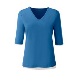 V-Shirt Casual Looks "Shirt", Damen, Gr. 36, blau, 90% Polyamid, 10% Elasthan, unifarben, V-Ausschnitt, Shirts