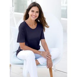 Kurzarmshirt Classic Basics "Shirt", Damen, Gr. 38, blau (nachtblau), 100% Baumwolle, unifarben, Rundhals, Shirts