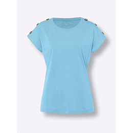 Kurzarmshirt Classic Basics "Kurzarm-Shirt", Damen, Gr. 44, blau (aqua), 100% Baumwolle, unifarben, Rundhals, Shirts