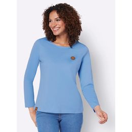 Rundhalsshirt Casual Looks "Shirt", Damen, Gr. 42, blau (himmelblau), 100% Baumwolle, unifarben, Rundhals, Shirts Rundhalsshirt