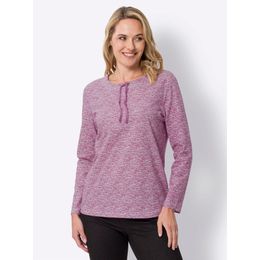 Langarmshirt Classic Basics "Langarm-Shirt", Damen, Gr. 42, lila (violett, ecru, bedruckt), 100% Baumwolle, gemustert, mehrfarbig, Rundhals, Shirts