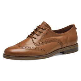 Schn&uuml;rschuh Tamaris, Damen, Gr. 38, braun, Leder, Lyralochung, unifarben, used, Schuhe Schn&uuml;rschuh, Blockabsatz, Businessschuh, Halbschuh mit Lyralochung
