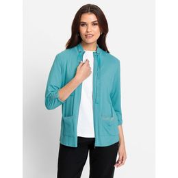 Shirtjacke Inspirationen "Shirtjacke", Damen, Gr. 46, blau (ozean), 95% Viskose, 5% Elasthan, unifarben, Shirts Shirtjacke