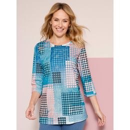 Longshirt Classic Basics "3/4-Arm-Shirt", Damen, Gr. 38, bunt (t&uuml;rkis, rosenquarz, bedruckt), 100% Polyester, gemustert, mehrfarbig, Rundhals, Shirts Longshirt