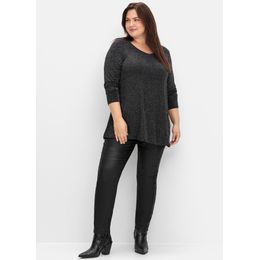 Longshirt sheego "Longshirt", Damen, Gr. 48/50, schwarz, 80% Polyimid, 15% metallisierte Fasern, 5% Elasthan, unifarben, Rundhals, Shirts Longshirt