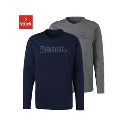 Langarmshirt BENCH. LOUNGEWEAR, Herren, Gr. M, blau (navy, grau, meliert), Obermaterial: 100% Baumwolle, unifarben, Basic, bequem normal, Rundhals, Shirts Langarmshirt, mit Bench. Print vorn