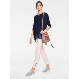 Oversize-Shirt Heine "Oversized Shirt", Damen, Gr. 36/38, blau (marine), 95% Viskose, 5% Elasthan, Chiffon:100% Polyester, unifarben, Rundhals, Shirts