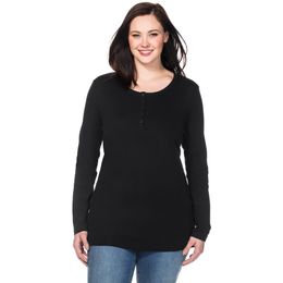 Langarmshirt sheego "Langarmshirt", Damen, Gr. 44/46, schwarz, 100% Baumwolle, unifarben, Rundhals, Shirts Langarmshirt