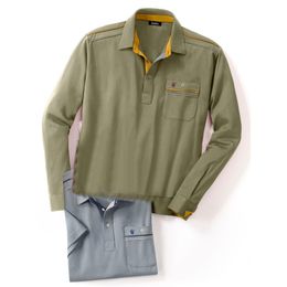 Poloshirt CLASSIC "Langarm-Poloshirt", Herren, Gr. 44/46, grün (khaki), 62% Baumwolle, 38% Polyester, unifarben, ohne Ausschnitt, Shirts