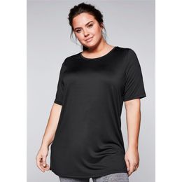 Longshirt sheego "Longshirt", Damen, Gr. 40/42, schwarz, 90% Polyester, 10% Elasthan, unifarben, Rundhals, Shirts Longshirt