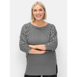 3/4-Arm-Shirt sheego "3/4-Arm-Shirt", Damen, Gr. 44/46, schwarz-wei&szlig; (schwarz, wei&szlig;), 50% Baumwolle, 50% Modal, gemustert, gestreift, mehrfarbig, U-Boot-Ausschnitt, Shirts 3/4-Arm-Shirt
