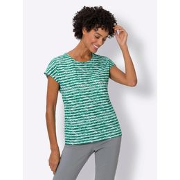Kurzarmshirt Classic Basics "Kurzarm-Shirt", Damen, Gr. 42, gr&uuml;n (gr&uuml;n, ecru, geringelt), 100% Baumwolle, gemustert, gestreift, mehrfarbig, Rundhals, Shirts