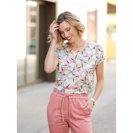 Rundhalsshirt "Shirt", Damen, Gr. 40, gr&uuml;n (sand, khaki, bedruckt), 50% Baumwolle, 50% Modal, gebl&uuml;mt, gemustert, mehrfarbig, Rundhals, Shirts Rundhalsshirt