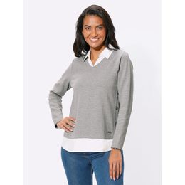 2-in-1-Shirt Casual Looks "Shirt", Damen, Gr. 46, grau (grau, wei&szlig;), 88% Baumwolle, 12% Polyester, unifarben, V-Ausschnitt, Shirts 2-in-1 Shirt